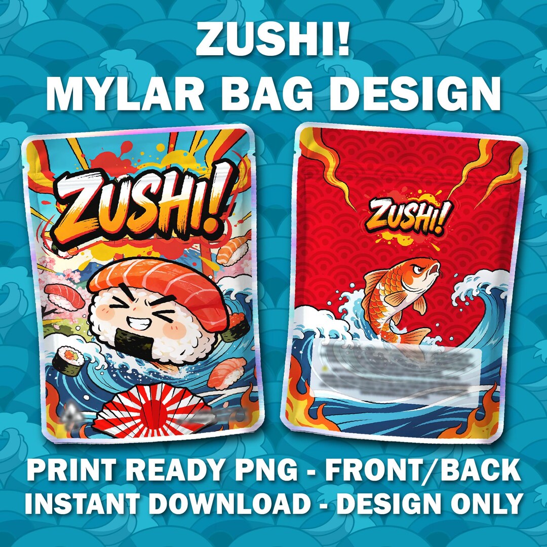 Mylar Bag Design – Zushi – 3.5g Packaging – PNG – Strain Baggie ...