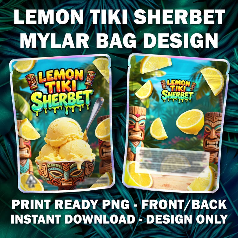 Mylar Bag Design – Lemon Tiki Sherbet – 3.5g Packaging – PNG – Strain ...