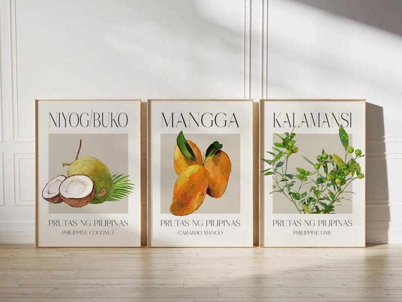 Set of 3 Philippine Fruits Print Set: Calamansi, Coconut, Mango ...