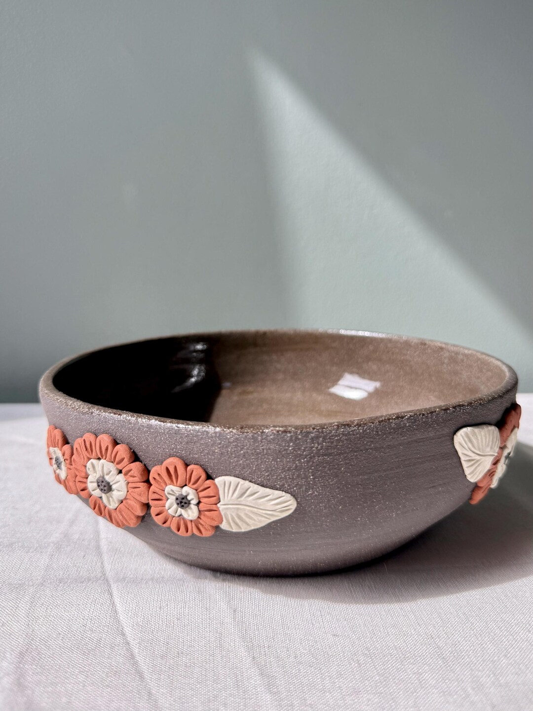 Large Bowl With Floral Embroidered Clay (barro Bordado) - Etsy