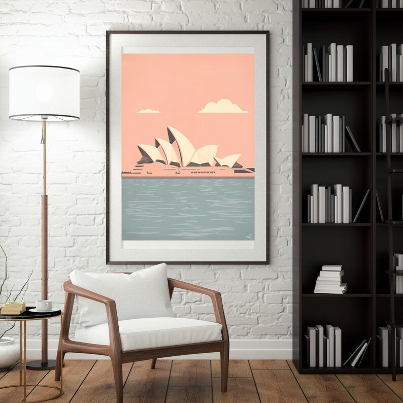 Sydney Opera House Poster – Minimalist Vintage Wall Art, Pastel Peach ...