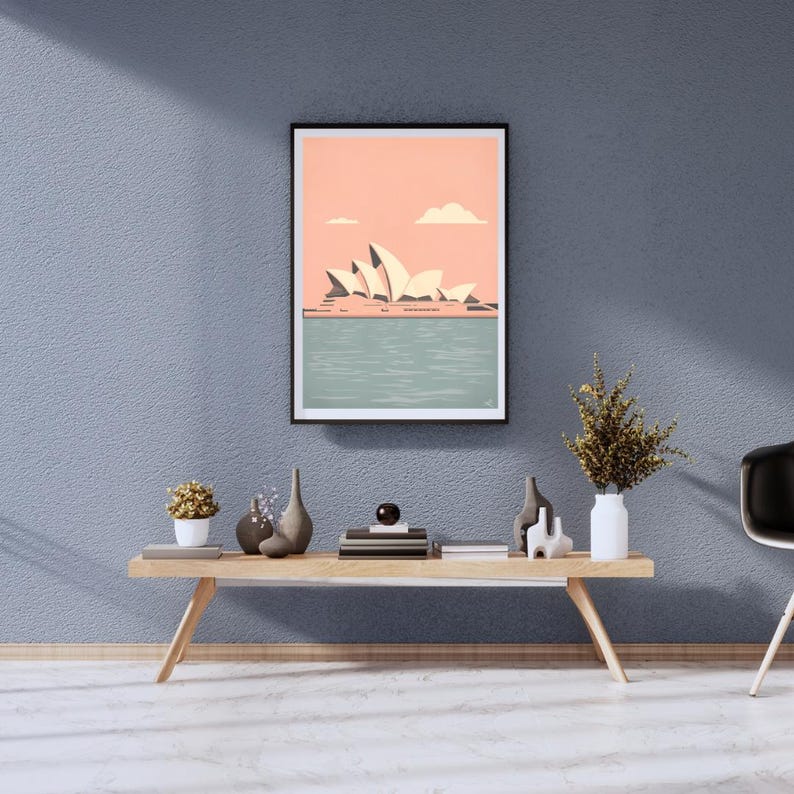 Sydney Opera House Poster – Minimalist Vintage Wall Art, Pastel Peach ...