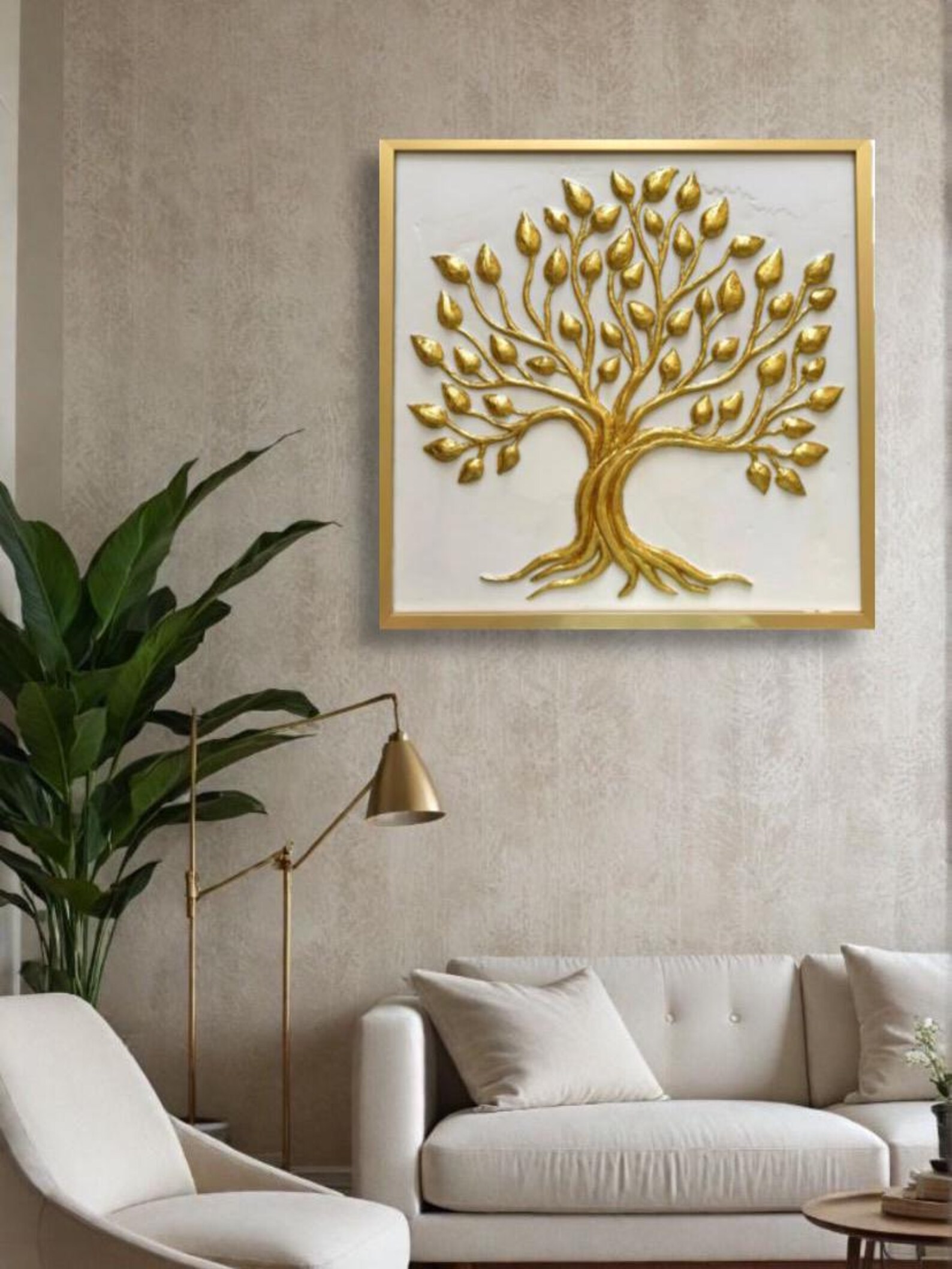 Handmade Gold Leaf Textured 3D Tree Painting Resin Modern Organic Wall ...