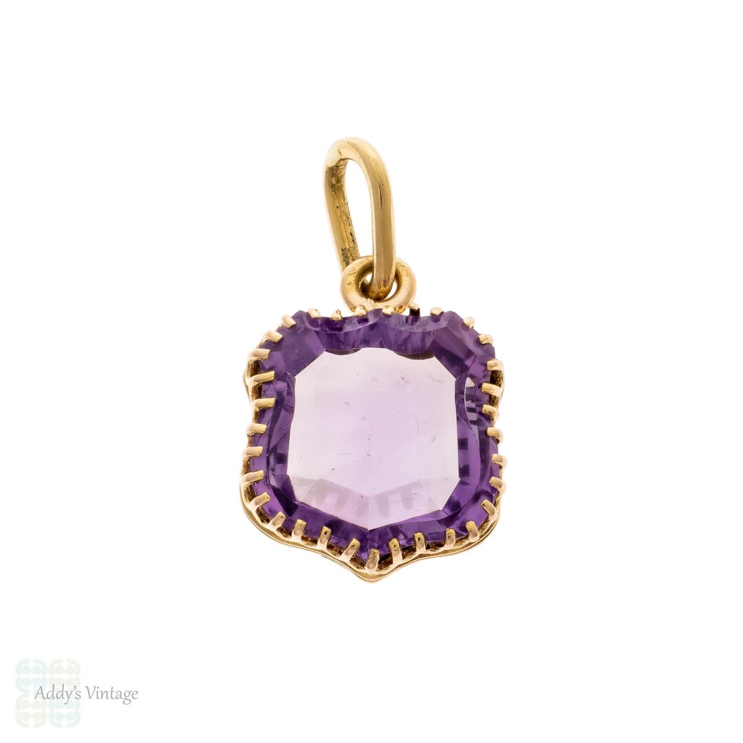 Antique Amethyst 9ct Gold Shield Shape Pendant. - Etsy