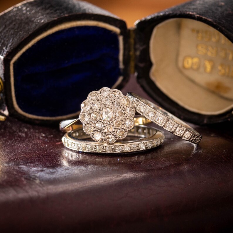 Antique Old Cut Diamond Cluster Ring, 18ct & PLAT. - Etsy