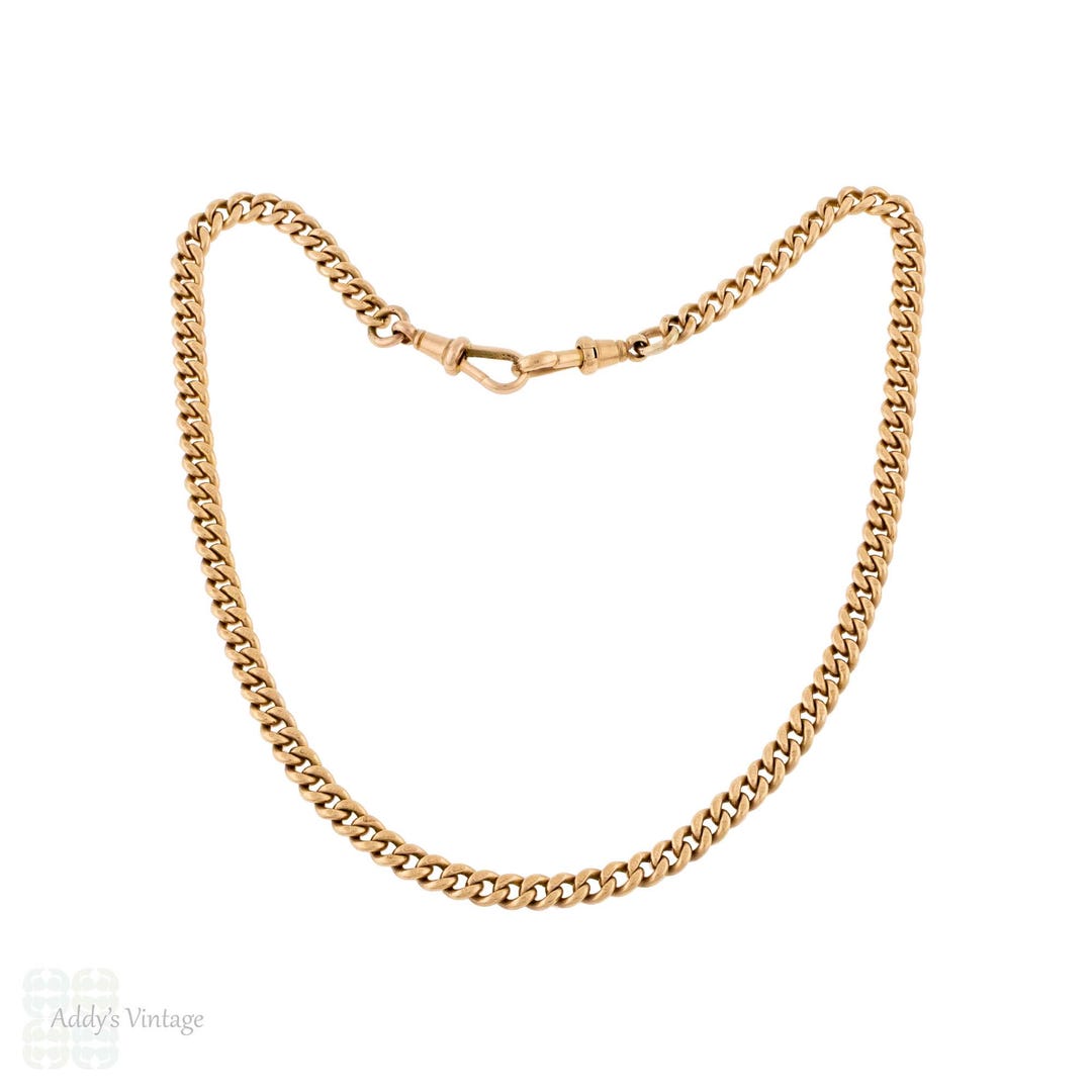 Curb Link 9ct Gold Antique Chain Necklace, Double Dog Clips 16.25 ...