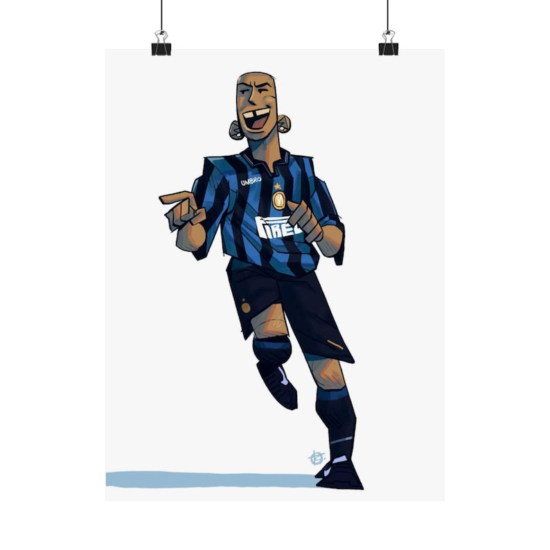 Ronaldo Nazario Cartoon Comic Poster, Matte Vertical Wall Art Print ...