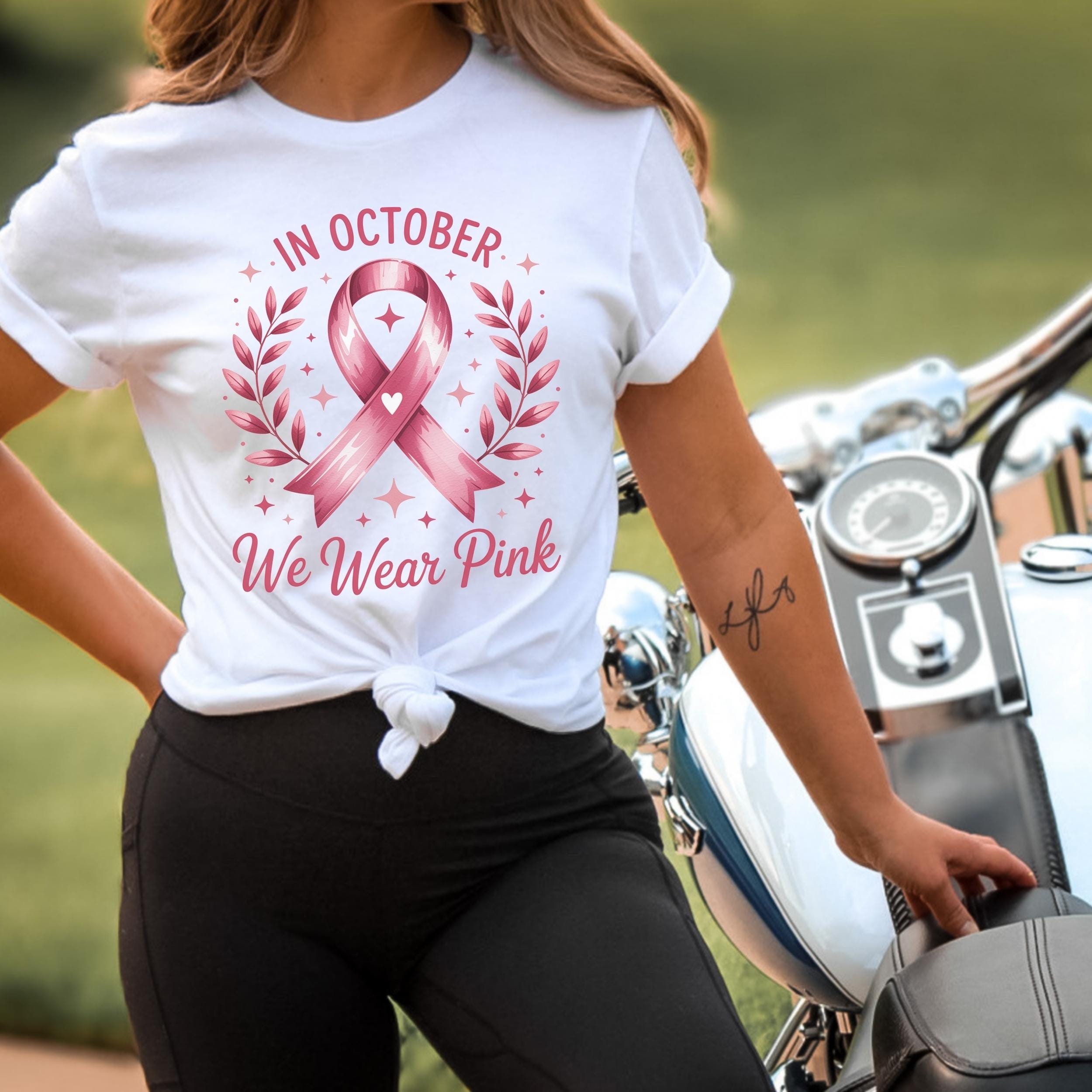 In October We Wear Pink Breast Cancer Awareness Shirt: Pink Ribbon ...