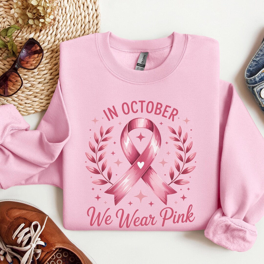 In October We Wear Pink Breast Cancer Awareness Shirt: Pink Ribbon ...