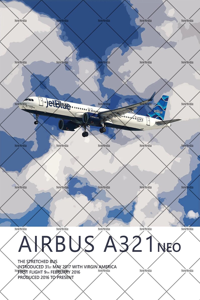 Jetblue Airbus A321 NEO Poster | Civil Airliner Wall Art - Digital ...
