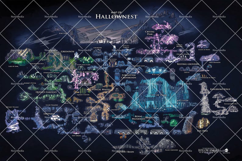 Hollownest T1175's Hollow Knight Map Poster Prints Wall Art for Home ...