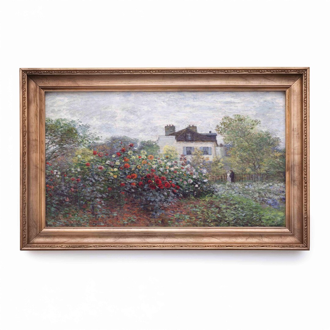 Vintage French Country Frame TV Art, Cottage Flower Garden Landscape ...