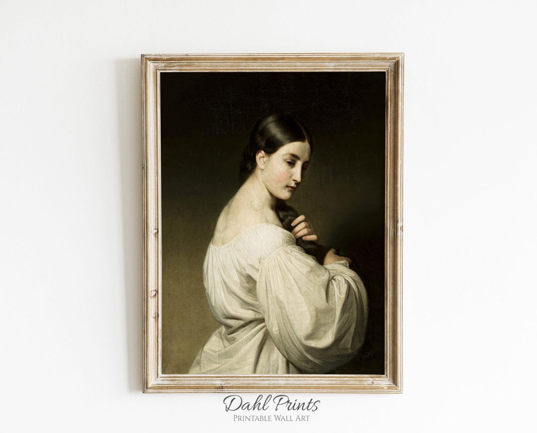 Woman With Long Hair PRINTABLE, Vintage Bedroom Decor, Moody Portrait ...