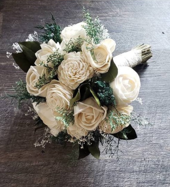 Ivory and Greenery Bouquet Winter Evergreen Bouquet Sola - Etsy