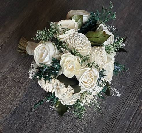 Ivory and Greenery Bouquet Winter Evergreen Bouquet Sola | Etsy