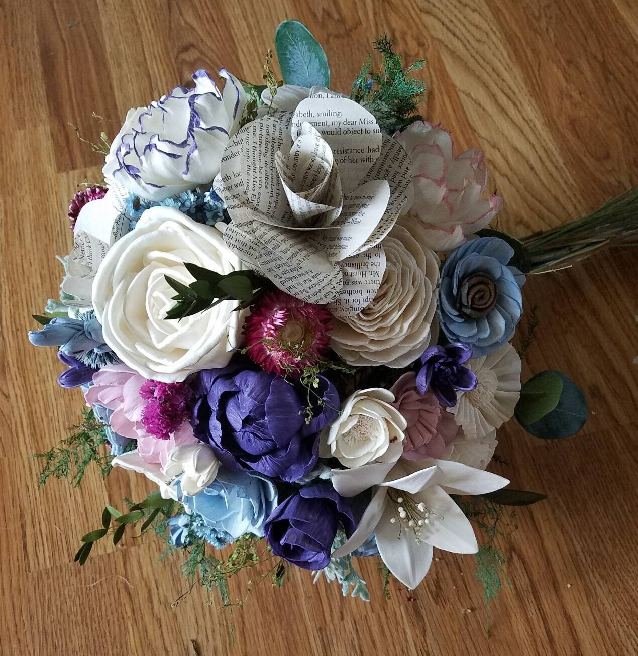 Wildflower Book Flower Bouquet, Fairy Tale Wedding Bouquet, Purple and ...