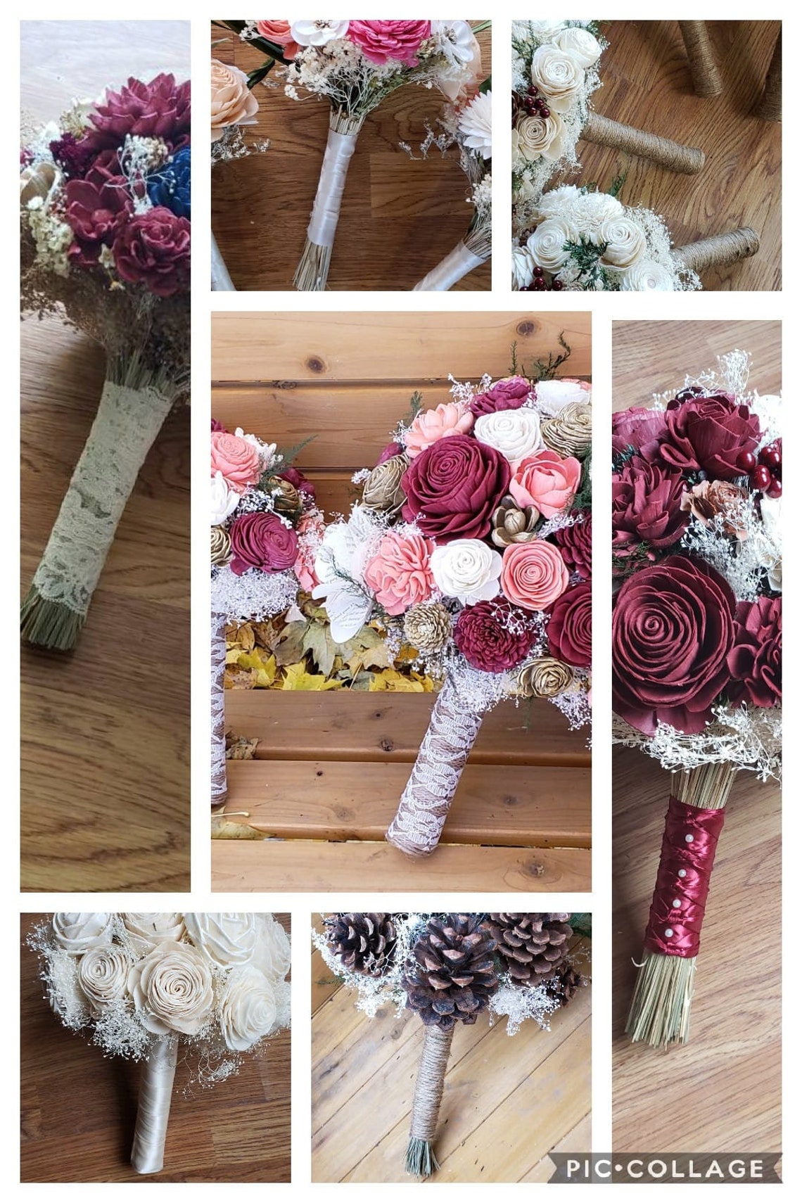 Burgundy and Blush Bouquet Rose Gold Flowers Evergreen | Etsy