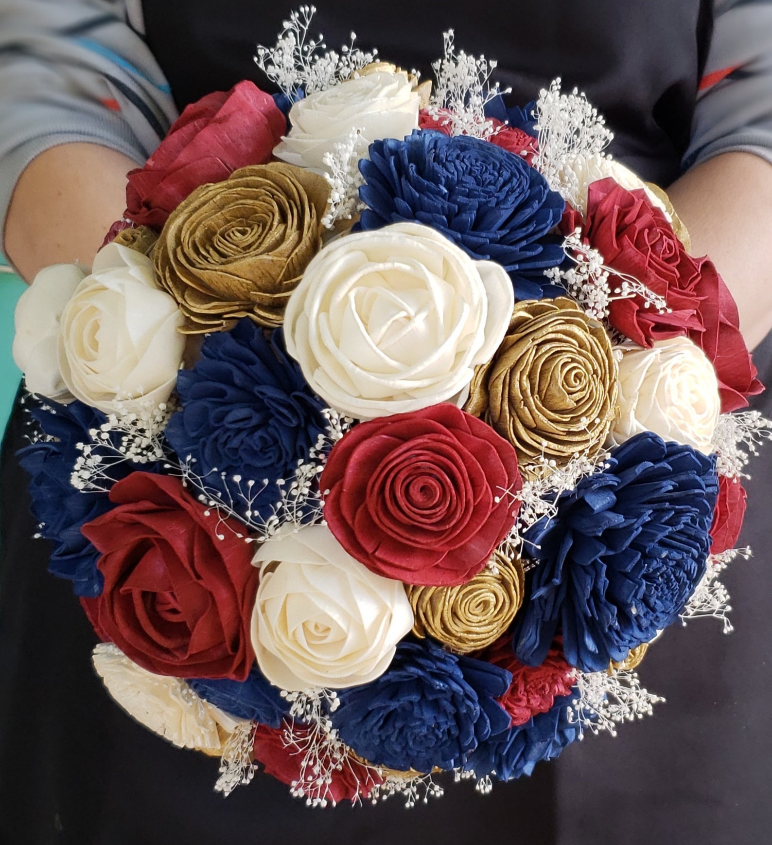 Burgundy and Gold Sola Flower Bouquet Wooden Bouquet Navy - Etsy