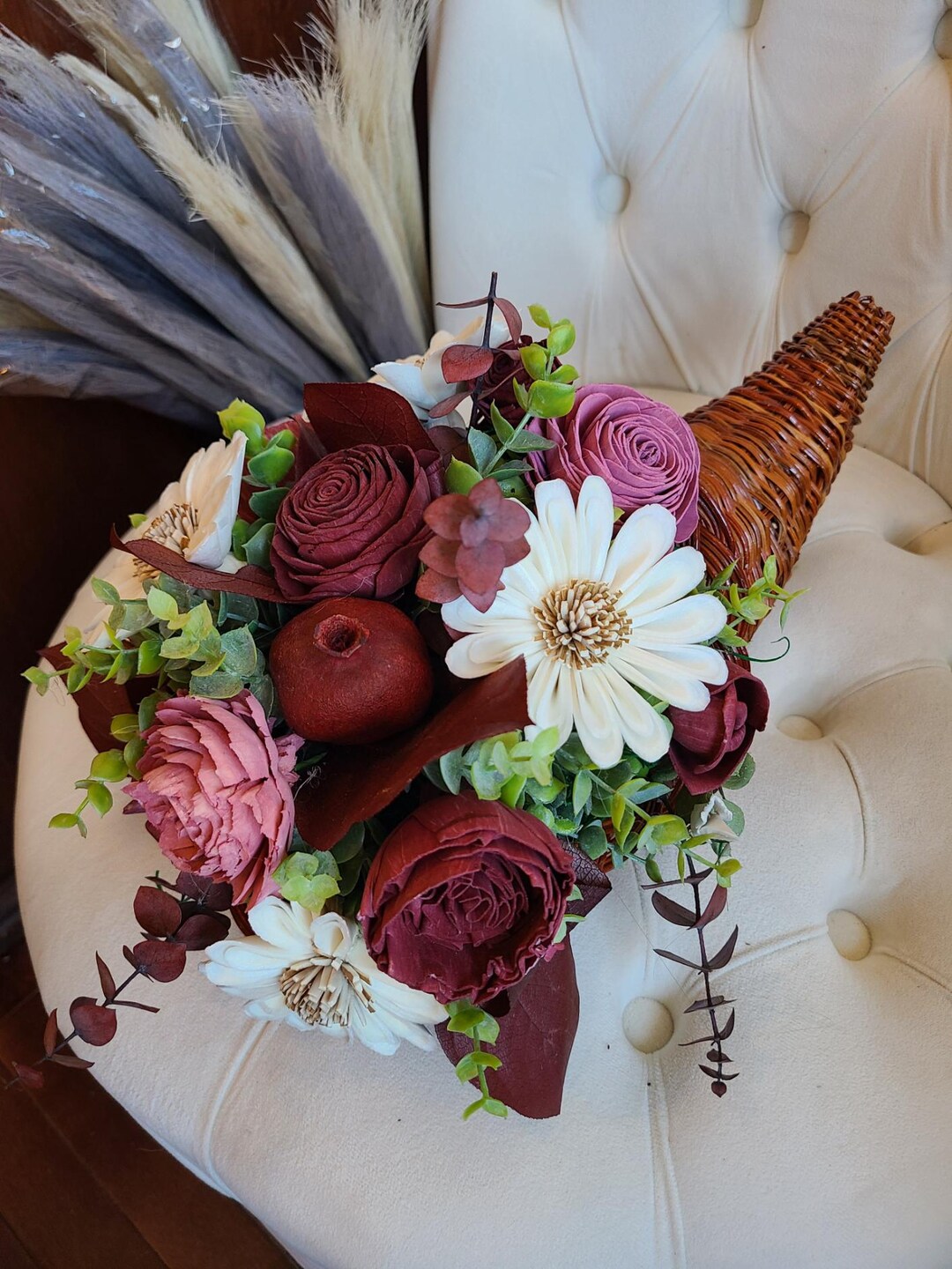 Fall Cornucopia Centerpiece, Wood Flower Thanksgiving Decor, Hostess ...