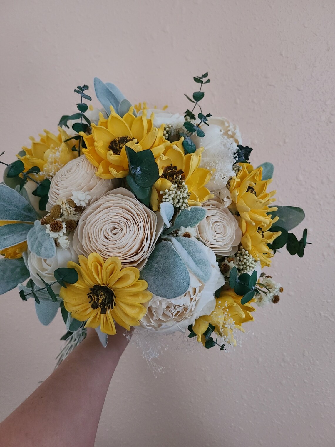Sunflower and Sage Wood Wedding Bouquet With Eucalyptus - Etsy