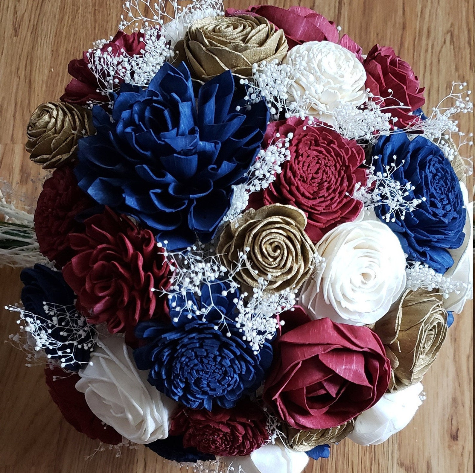 Burgundy and Gold Sola Flower Bouquet Wooden Bouquet Navy - Etsy
