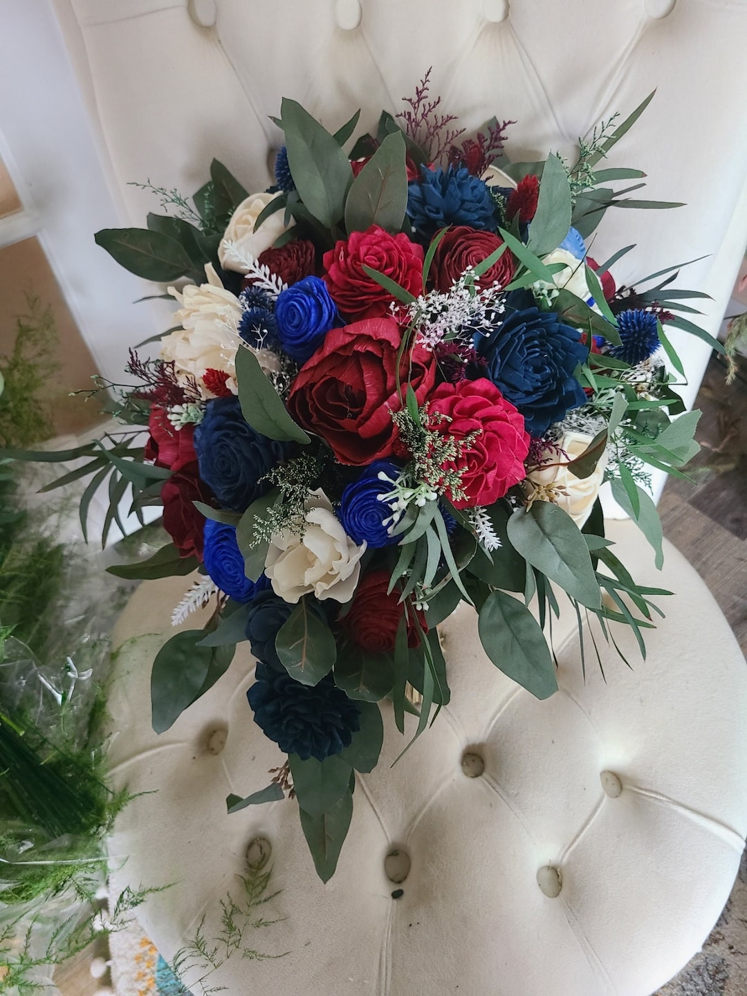 Red, White, and Blue Cascade Bouquet, Sola Wood Flower Bouquet, Summer ...