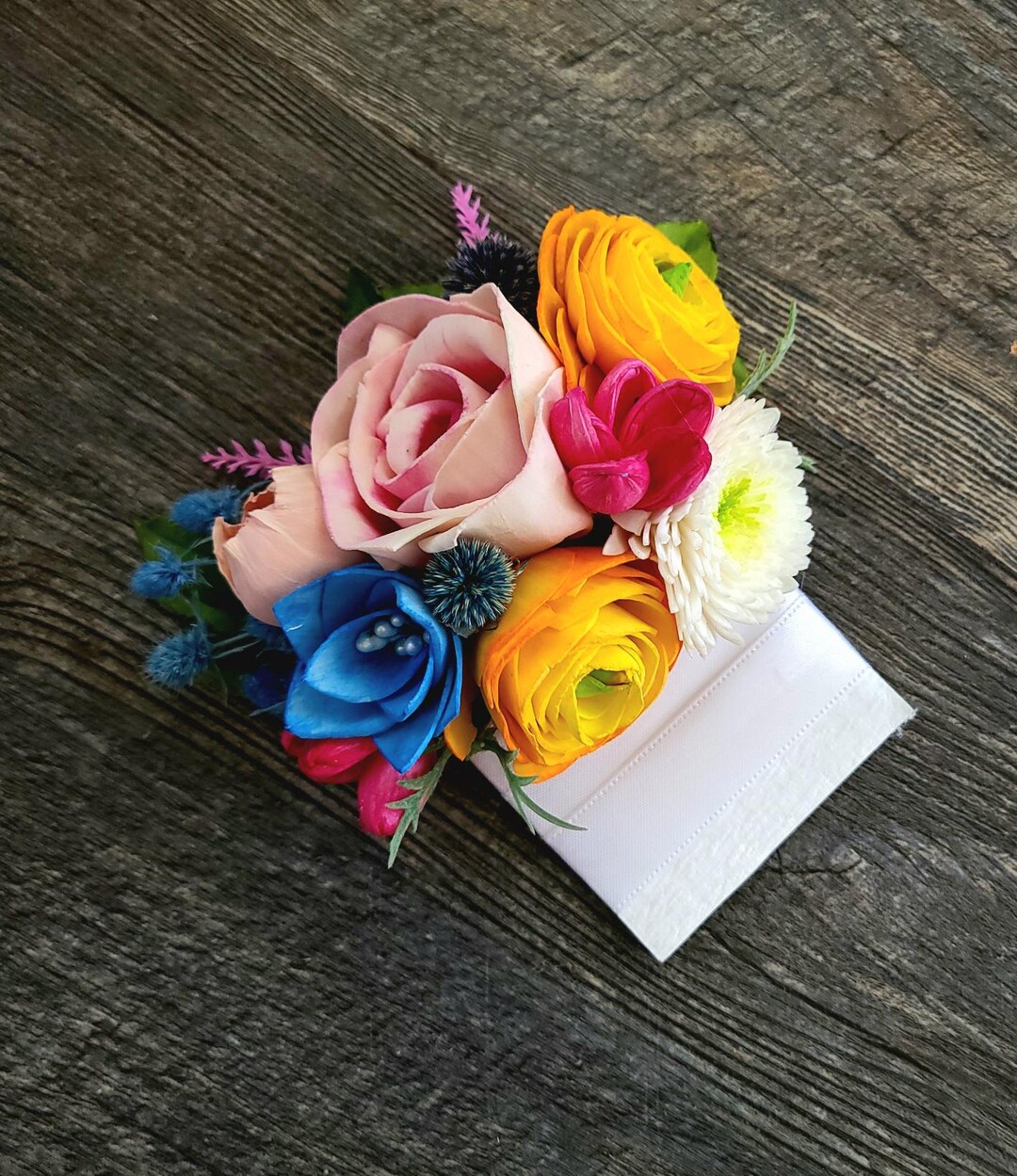 Colorful Prom Boutonniere, Wood Flower Pocket Boutonniere - Etsy