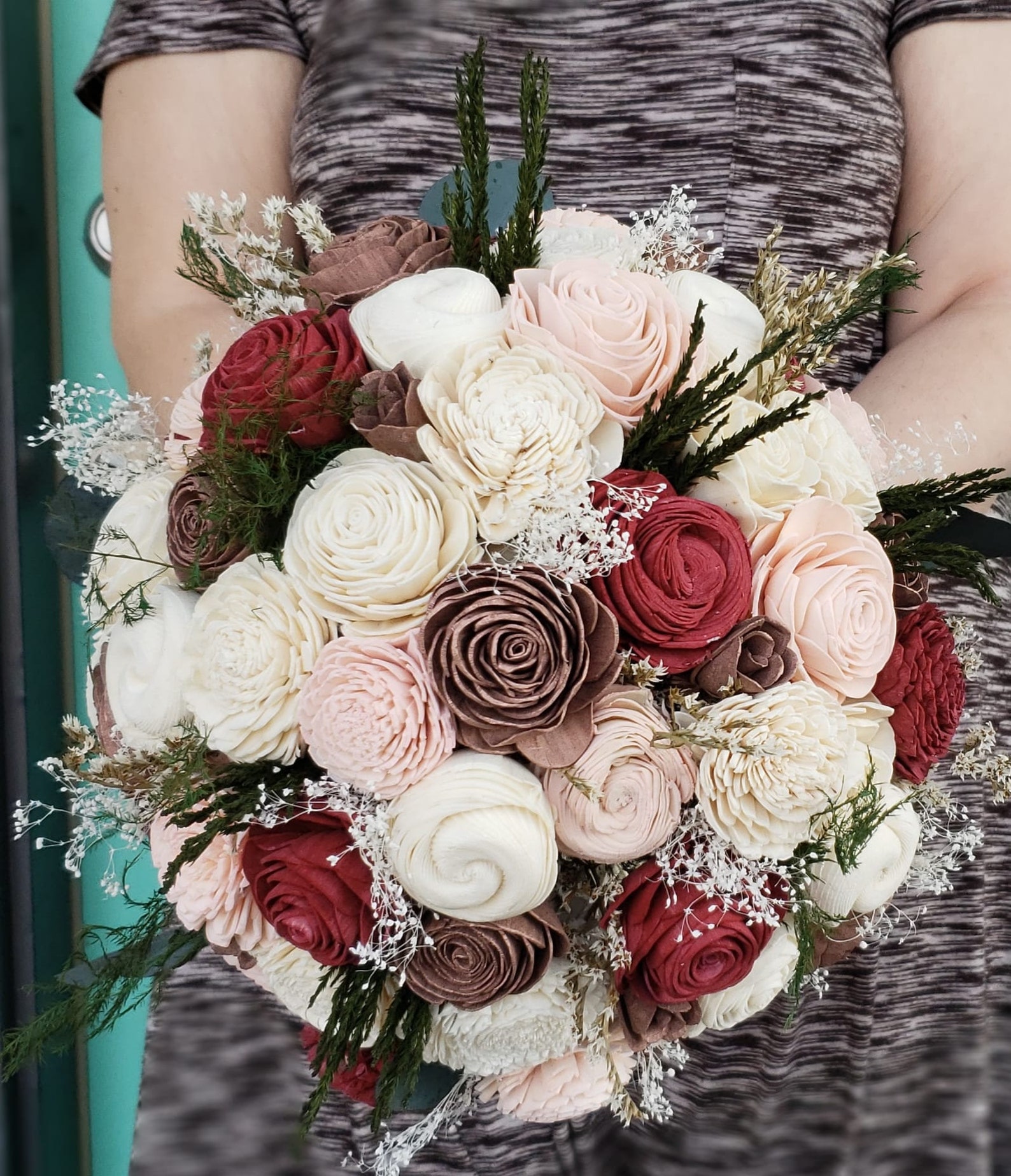 Burgundy and Blush Bouquet Rose Gold Flowers Evergreen - Etsy