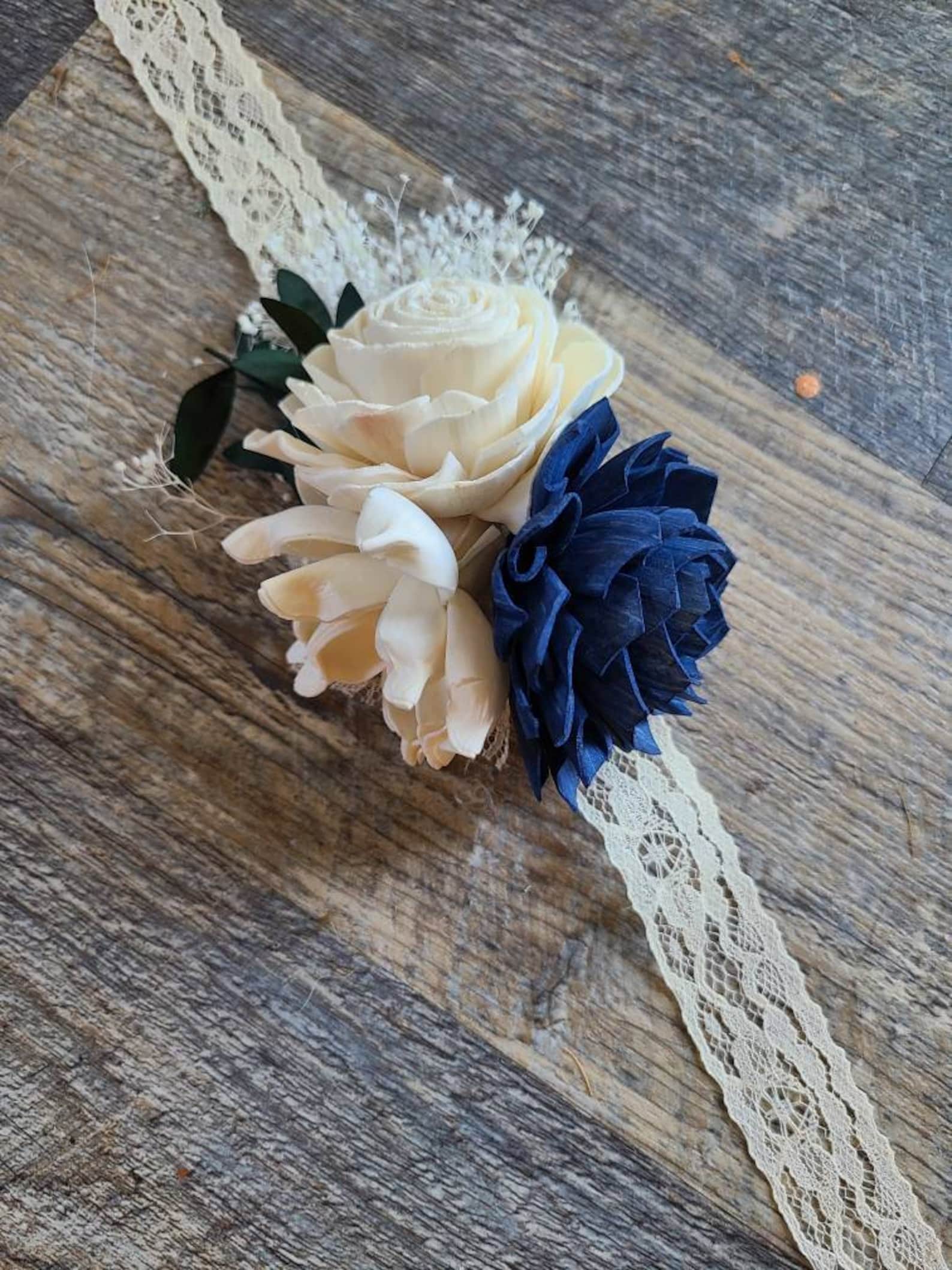 Dark Blue Corsage, Sola Flower Corsage, Wedding Wrist Corsage - Etsy