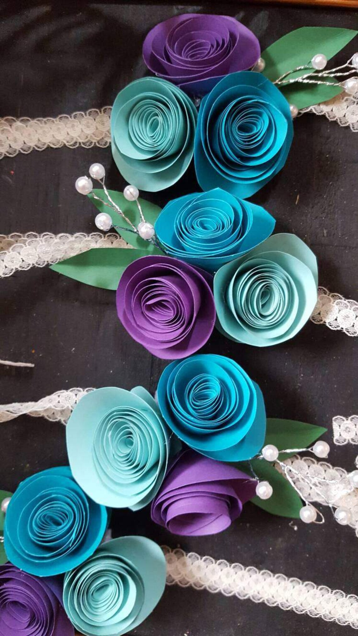 Handmade Paper Flower Rose Wedding or Prom Corsage With Lace Tie for ...