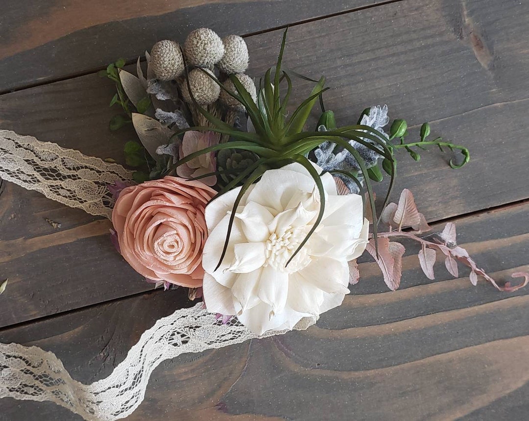 Wildflower Wrist Corsage, Sola Wood Flower, Wooden Wrist Corsage ...