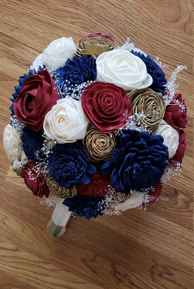 Burgundy and Gold Sola Flower Bouquet Wooden Bouquet Navy - Etsy