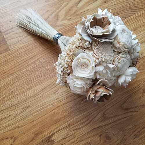 Dried Flower Bouquet Wooden Flower Sola Flowers Rustic - Etsy