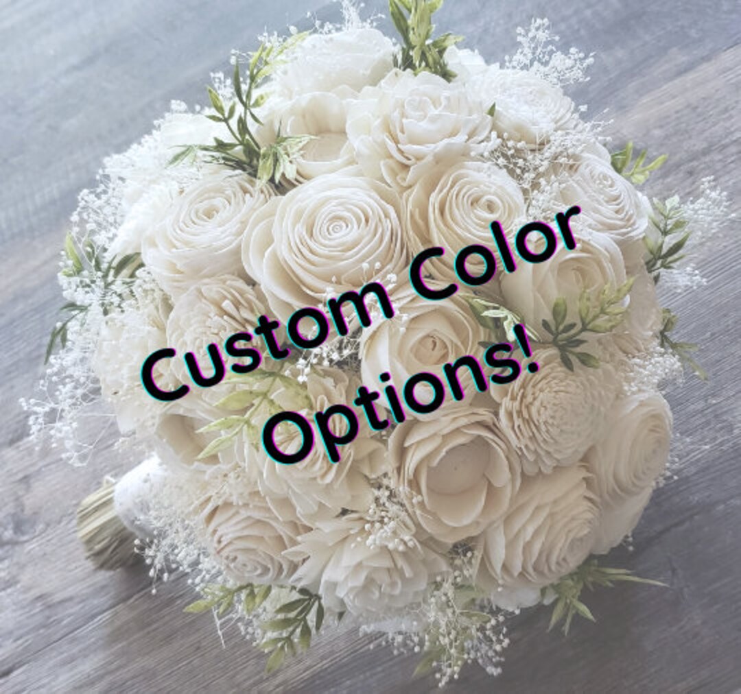 Custom Color Bridal Bouquet, Choose Your Own Color, Neutral Sola Wood ...