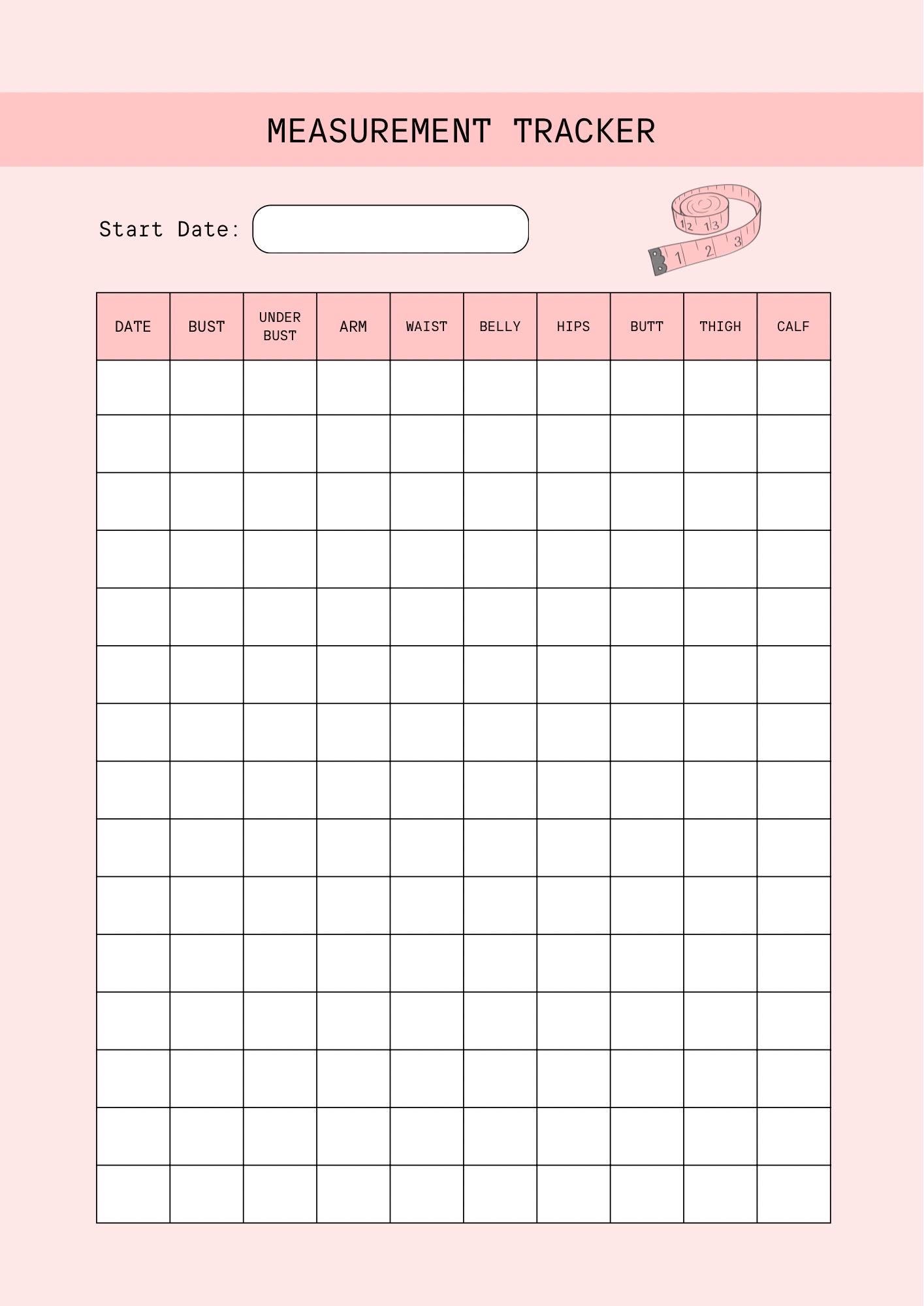 2 Page Printable Body Measurement Tracker, Measurement Tracker ...