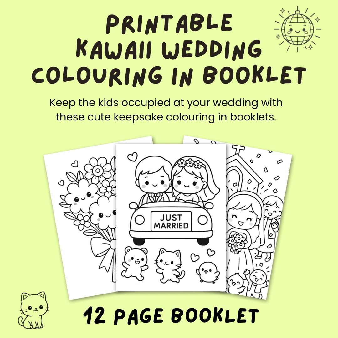 Printable KAWAII Wedding Colouring in Booklet | Colouring in Pages ...