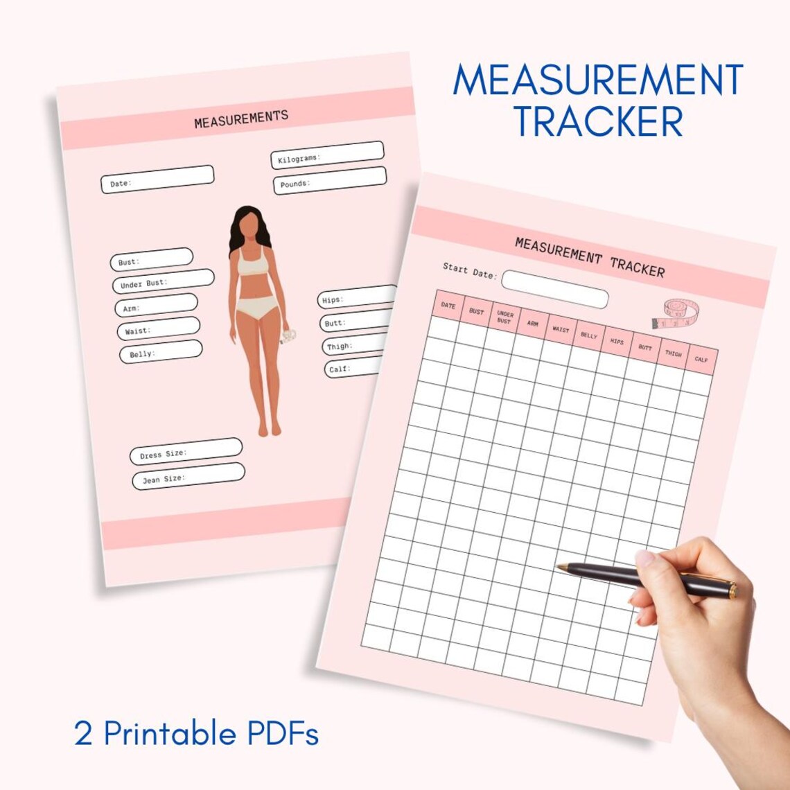 2 Page Printable Body Measurement Tracker, Measurement Tracker ...