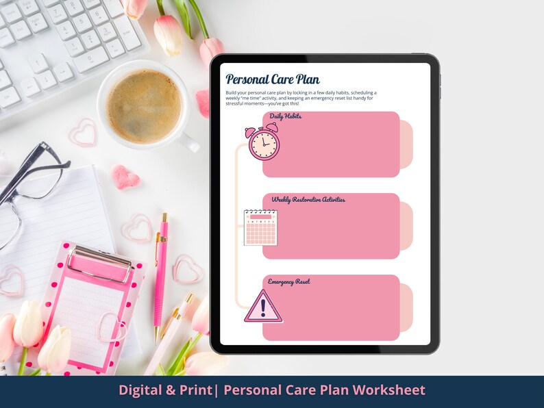 Self-care Plan Worksheet | Daily Habits, Weekly Wellness & Reset ...