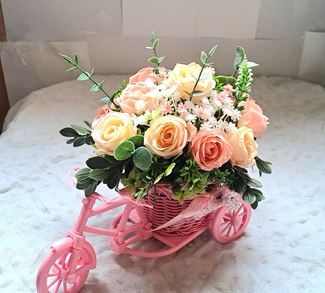 Pink Tricycle Flower Arrangement: Faux Rose Centerpiece - Etsy