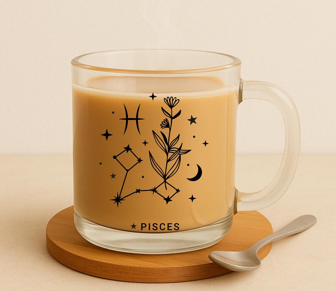 Pisces Zodiac Sign Birth Flower Clear Glass Mug Astrology Horoscope ...