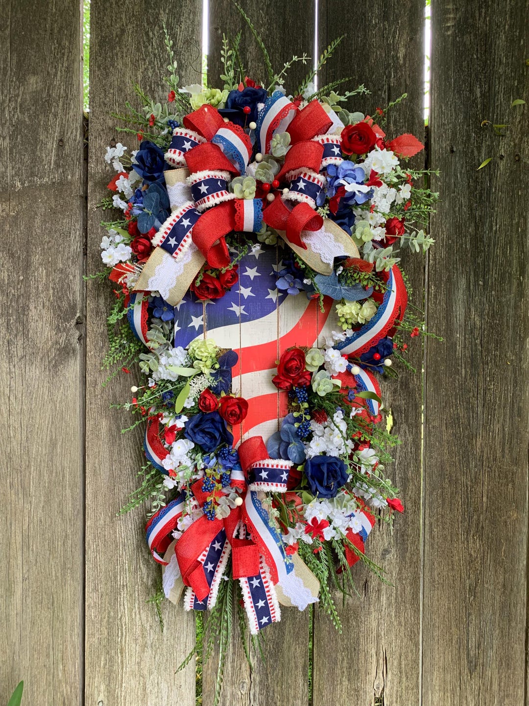 Patriotic Cross Door Swag: Summer Red, White, and Blue Decor - Etsy