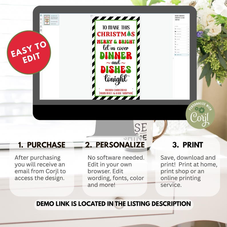 Editable Christmas Dinner and Dishes Gift Tag, Merry and Bright ...