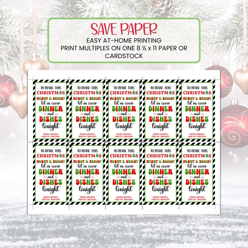 Editable Christmas Dinner and Dishes Gift Tag, Merry and Bright ...