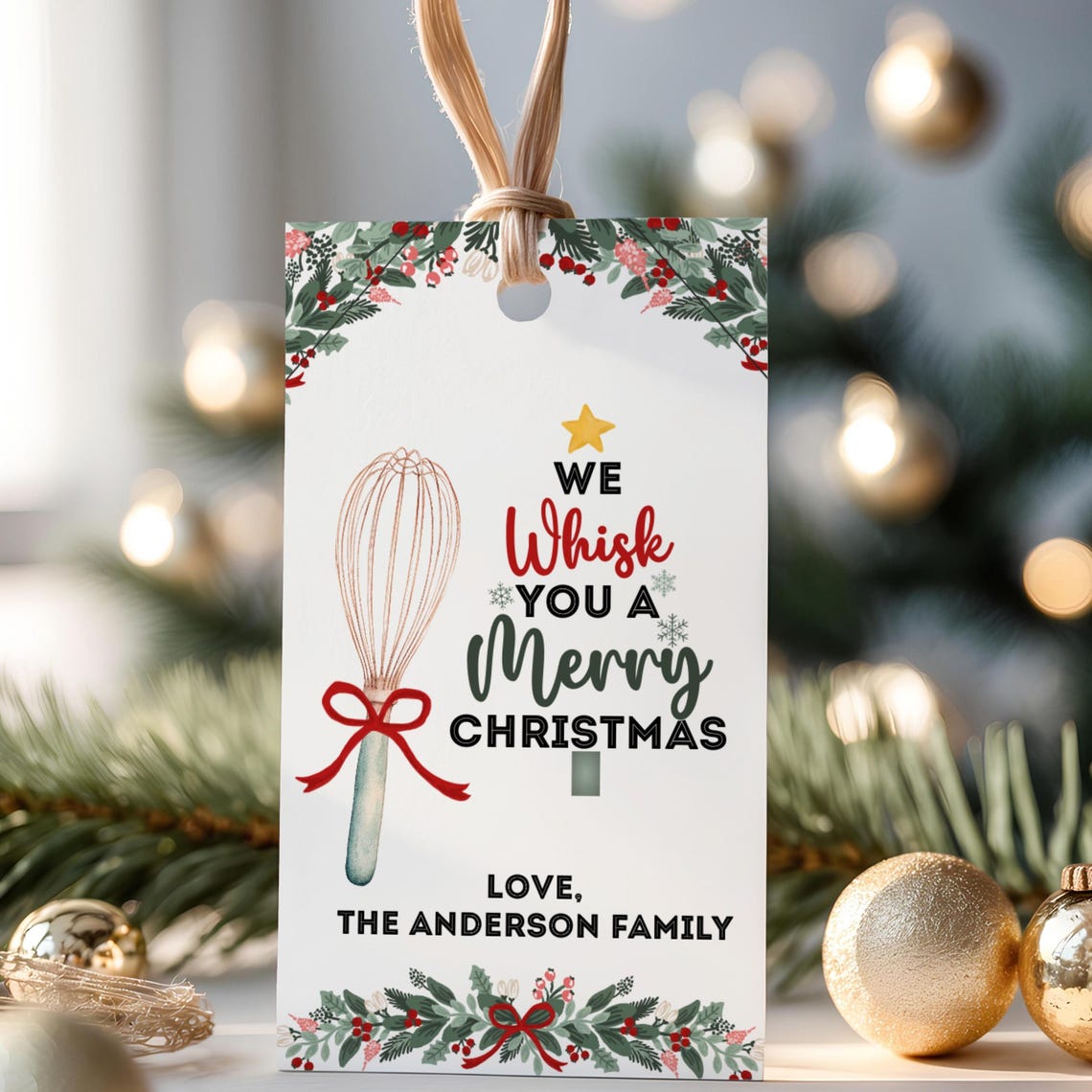Editable We Whisk You A Merry Christmas, Funny Holiday Tag, Gift Tag ...