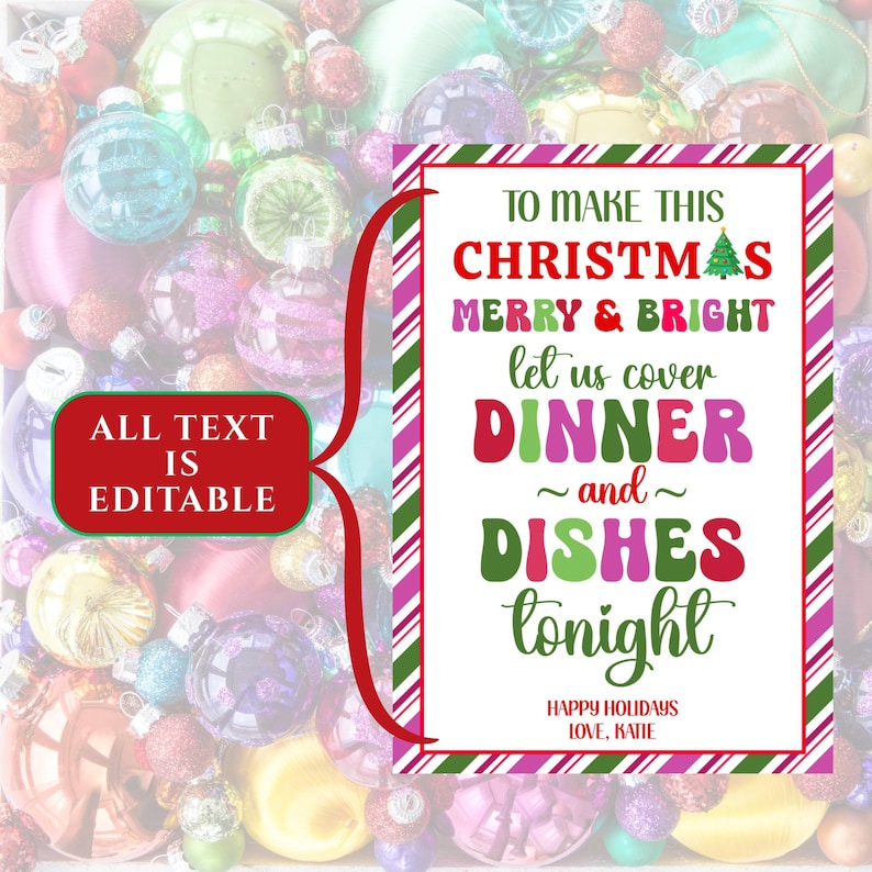 Editable Christmas Dinner and Dishes Gift Tag, Merry and Bright ...