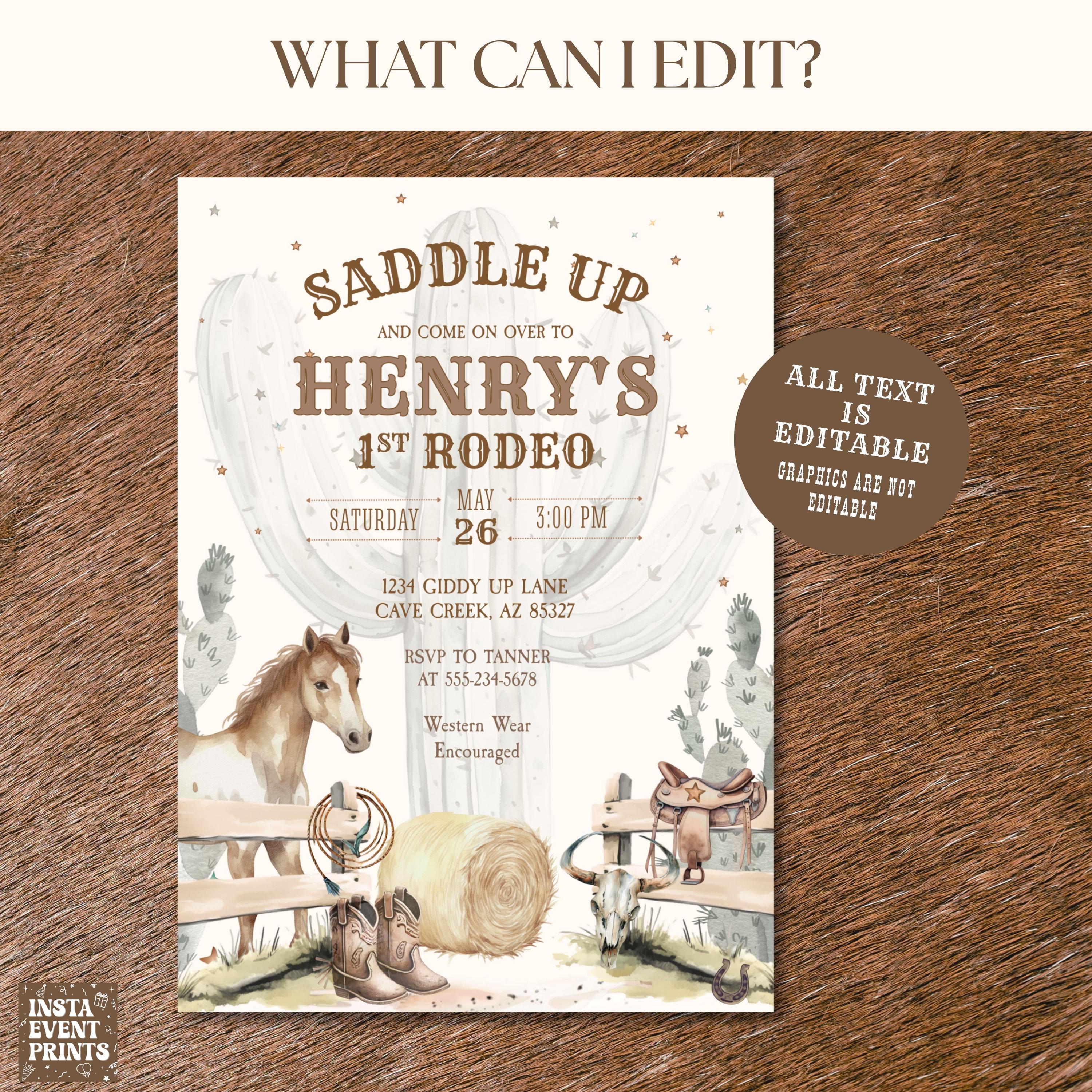 Editable Saddle up Cowboy Party Boy Birthday Invitation Template ...