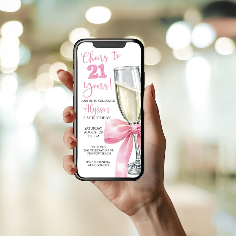 21st Birthday Party Invitation Template, Pink Coquette Bow 5x7 Cute Fun ...