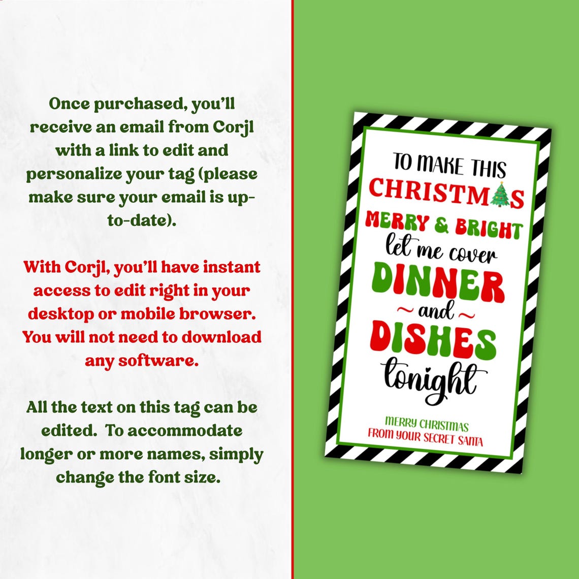 Editable Christmas Dinner and Dishes Gift Tag, Merry and Bright ...