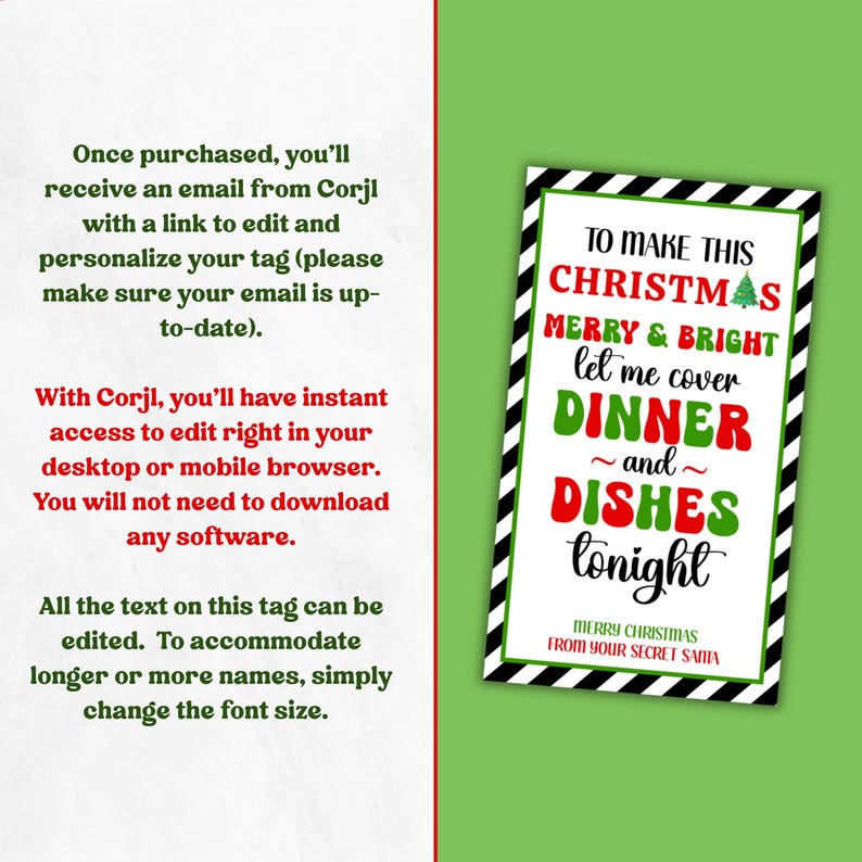 Editable Christmas Dinner and Dishes Gift Tag, Merry and Bright ...