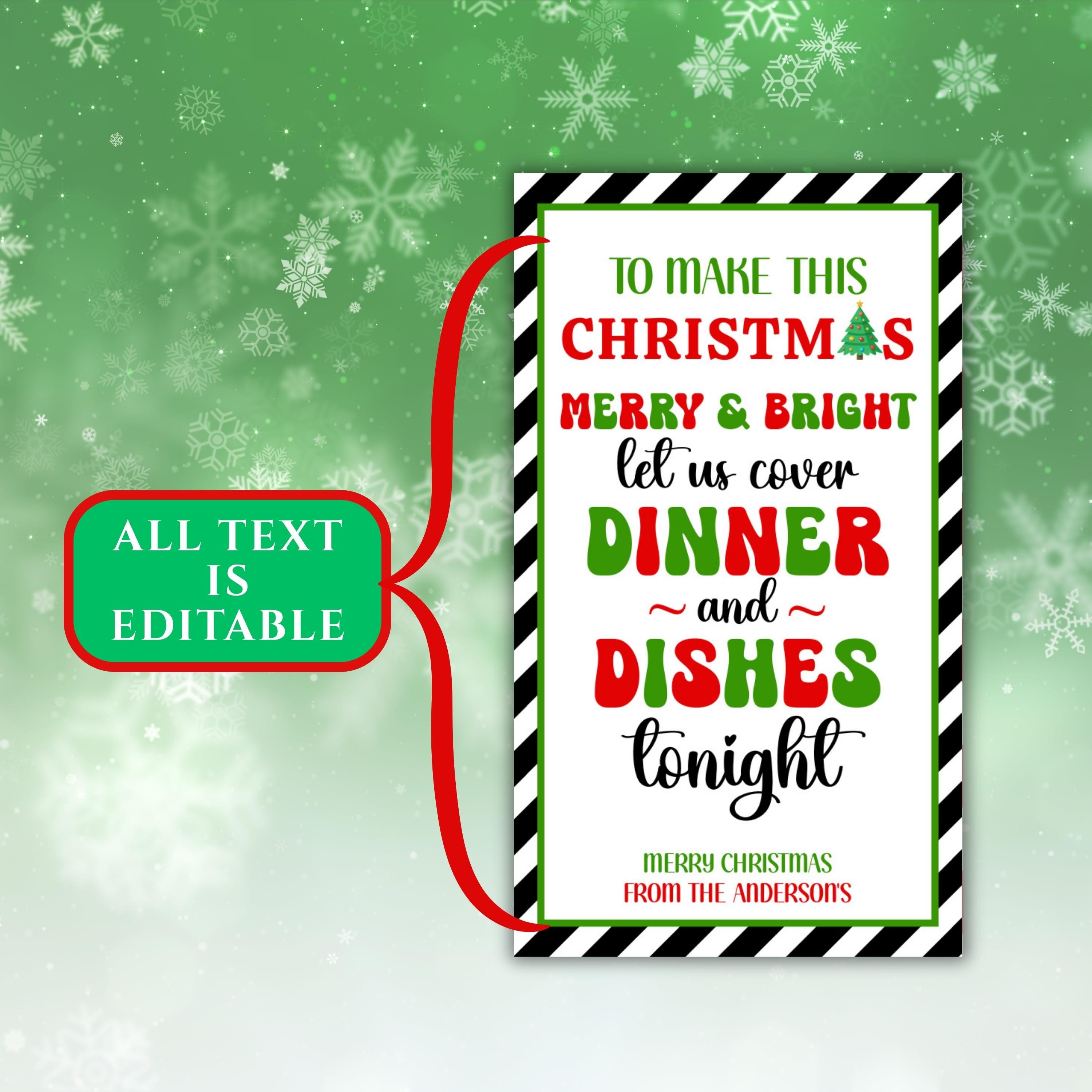 Editable Christmas Dinner and Dishes Gift Tag, Merry and Bright ...
